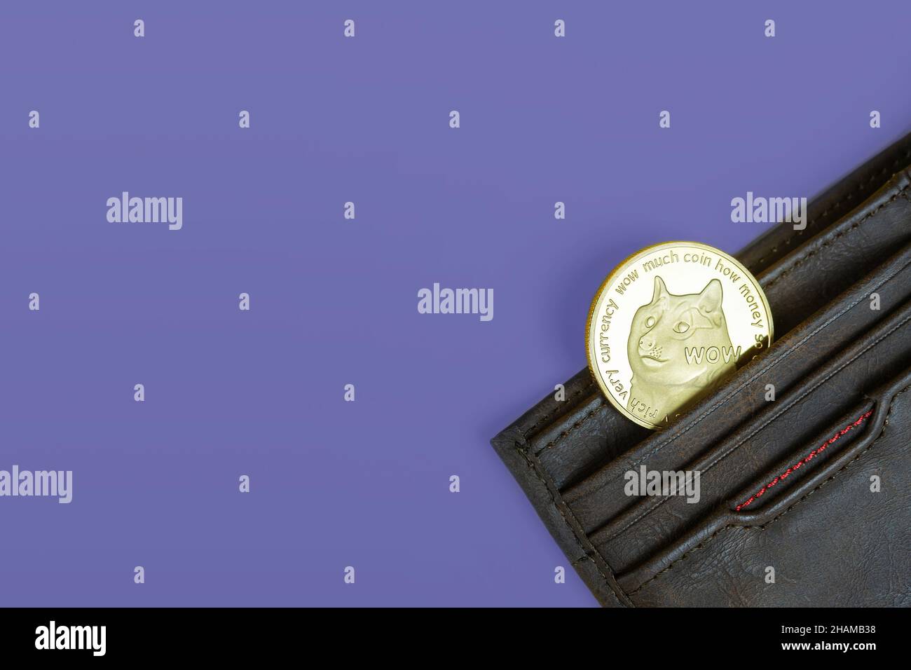 Dogecoin or Doge golden crypto currency coin with dog's face in brown ...