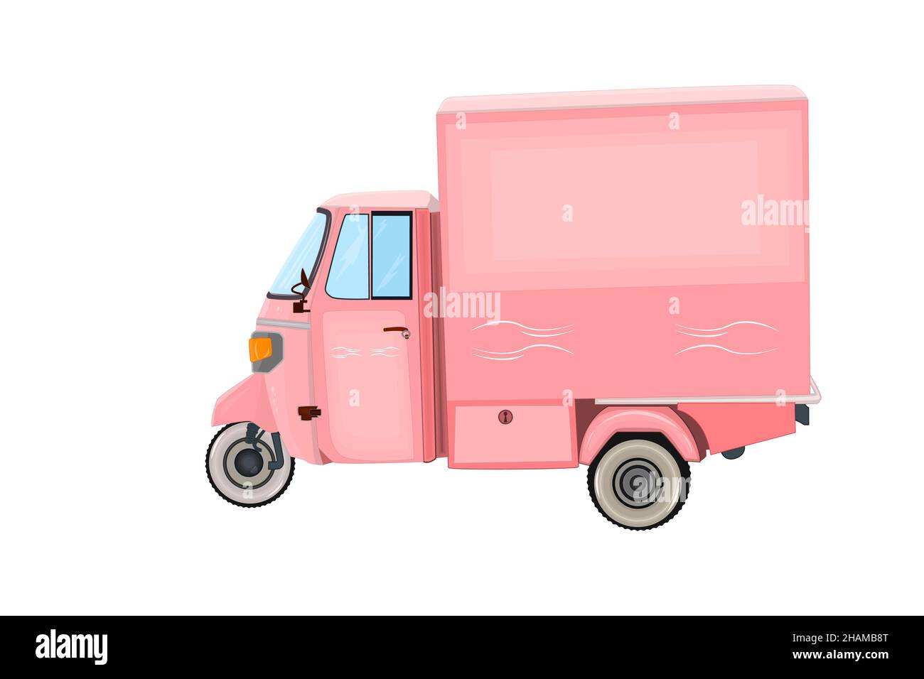 Pink van isolated on white background. Vintage delivery car. Cartoon ...