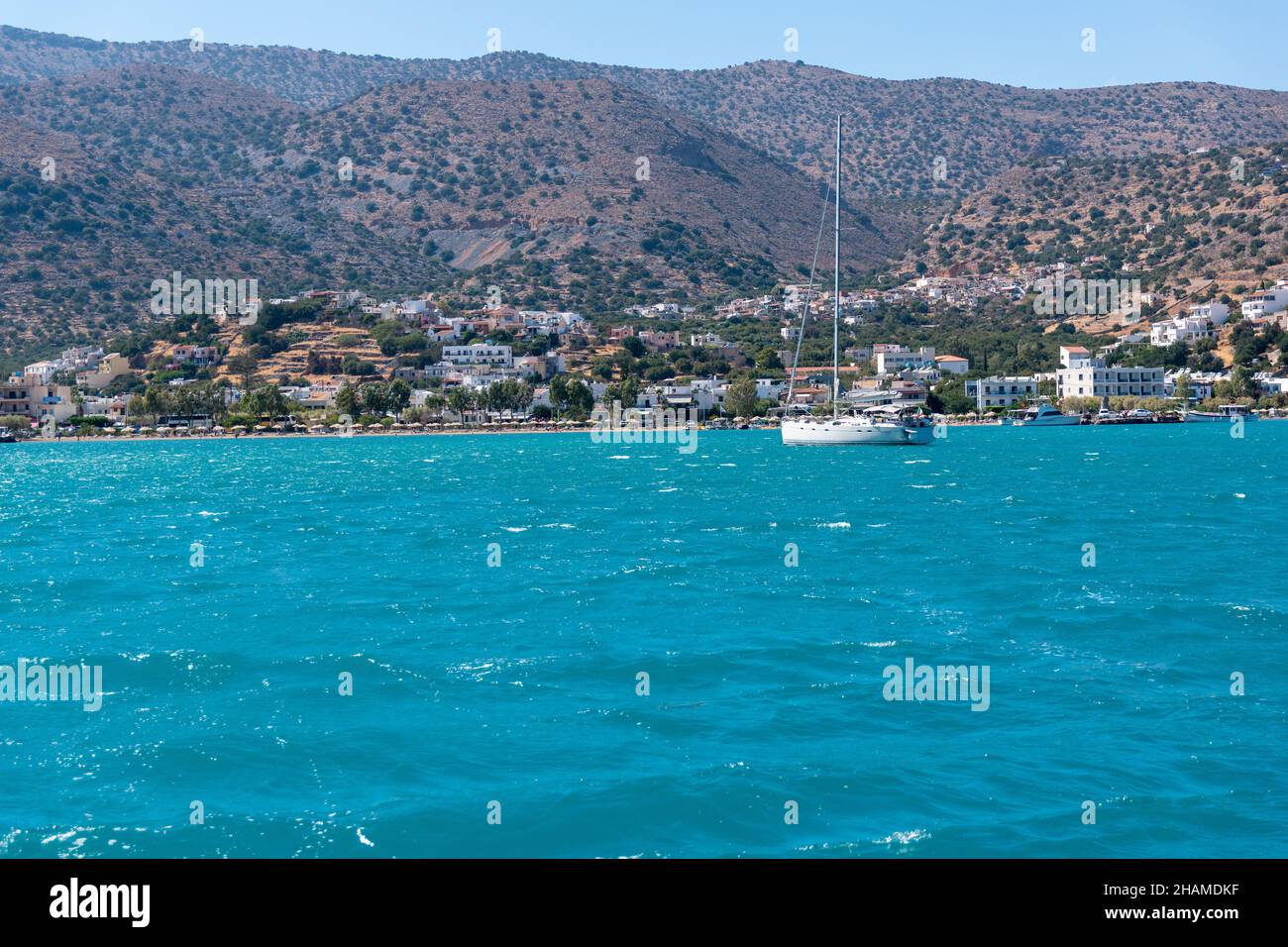 Beautiful view of the glittering blue sea and Crete island, Greece ...