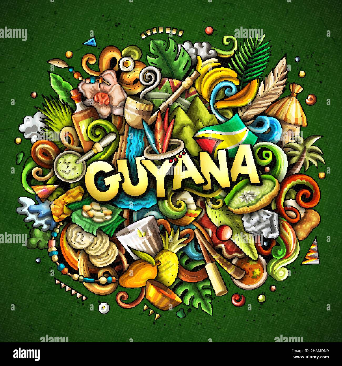 Guyana hand drawn cartoon doodle illustration. Funny local design ...