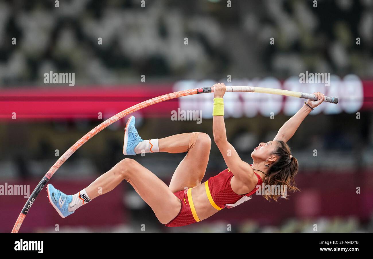 Huiqin Xu participating in the Tokyo 2020 Olympics in the pole vault ...