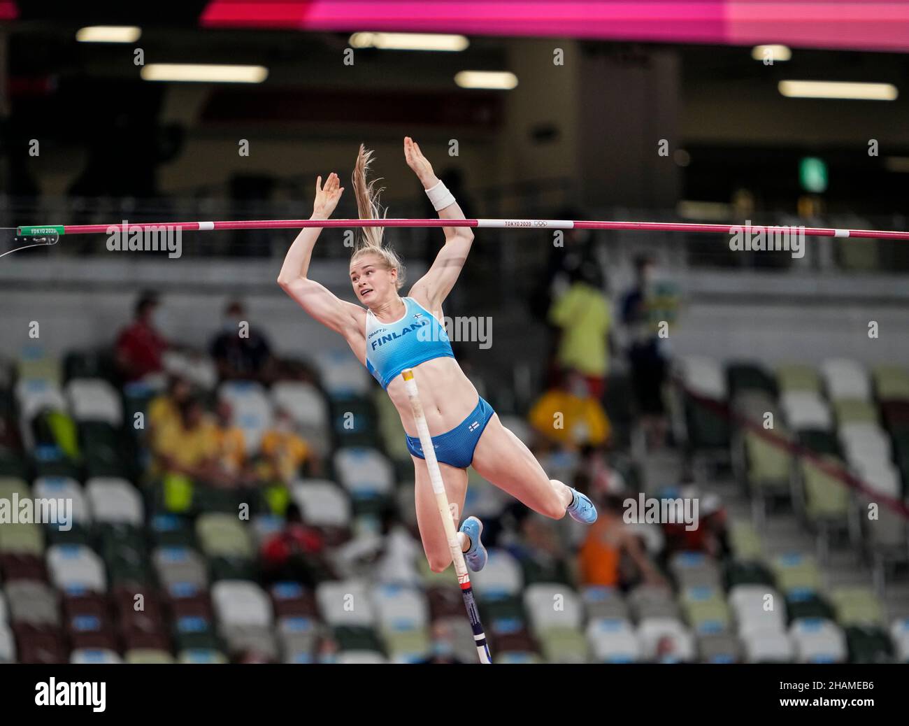 Wilma Murto participating in the Tokyo 2020 Olympics in the pole vault ...