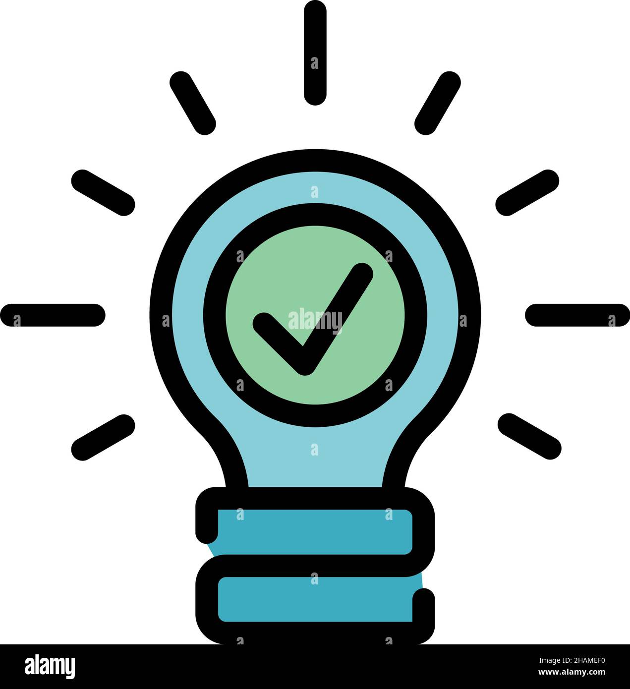 Done bulb idea icon. Outline done bulb idea vector icon color flat ...