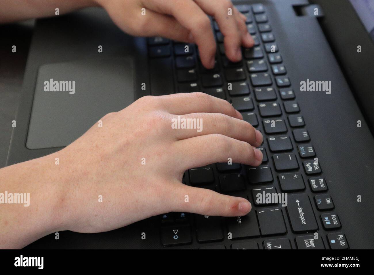Caucasian woman hands typing on keyboard Stock Photo - Alamy