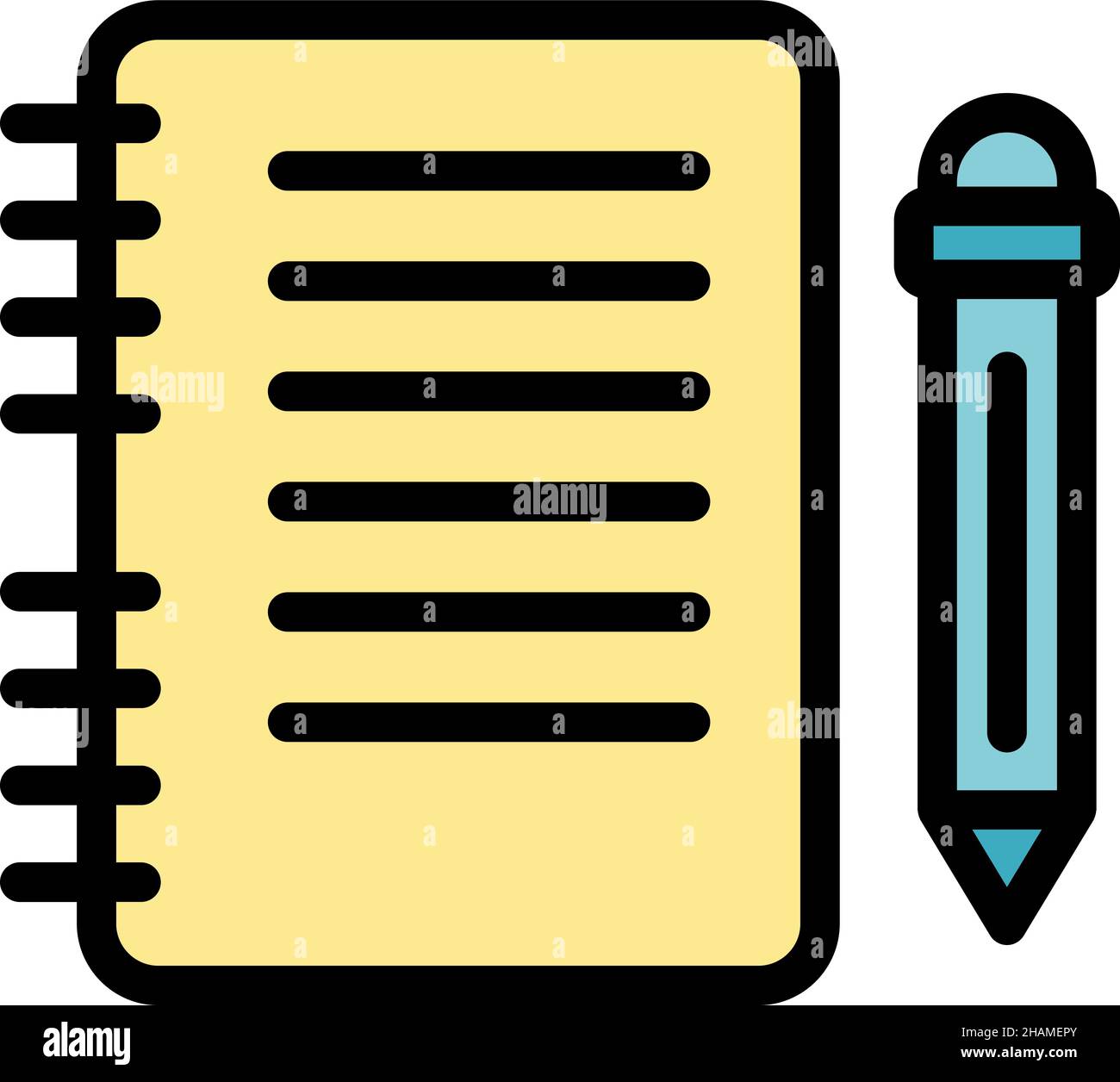 Notebook and pencil icon. Outline notebook and pencil vector icon color ...