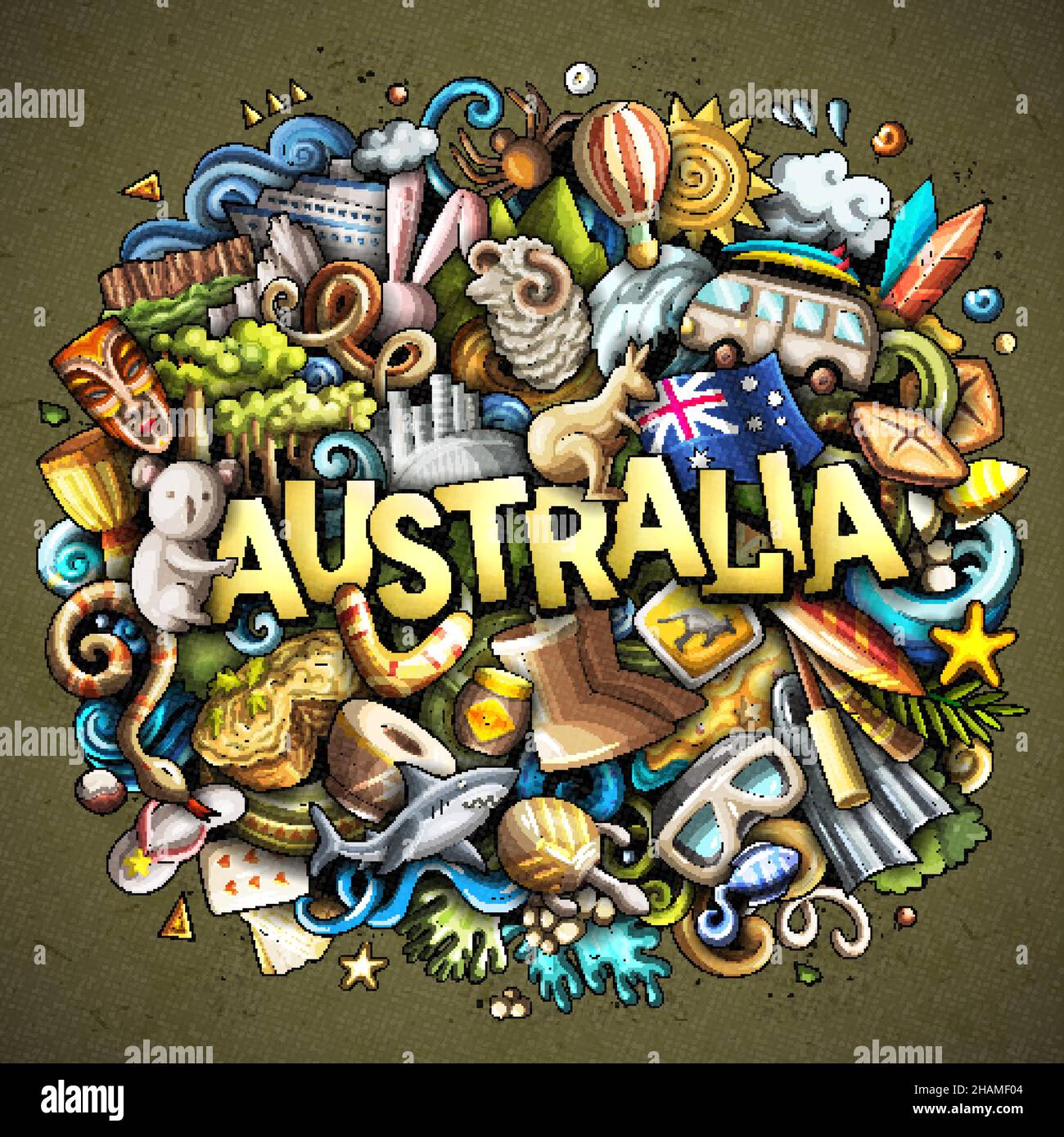 Australia hand drawn cartoon doodle illustration. Funny Australian ...