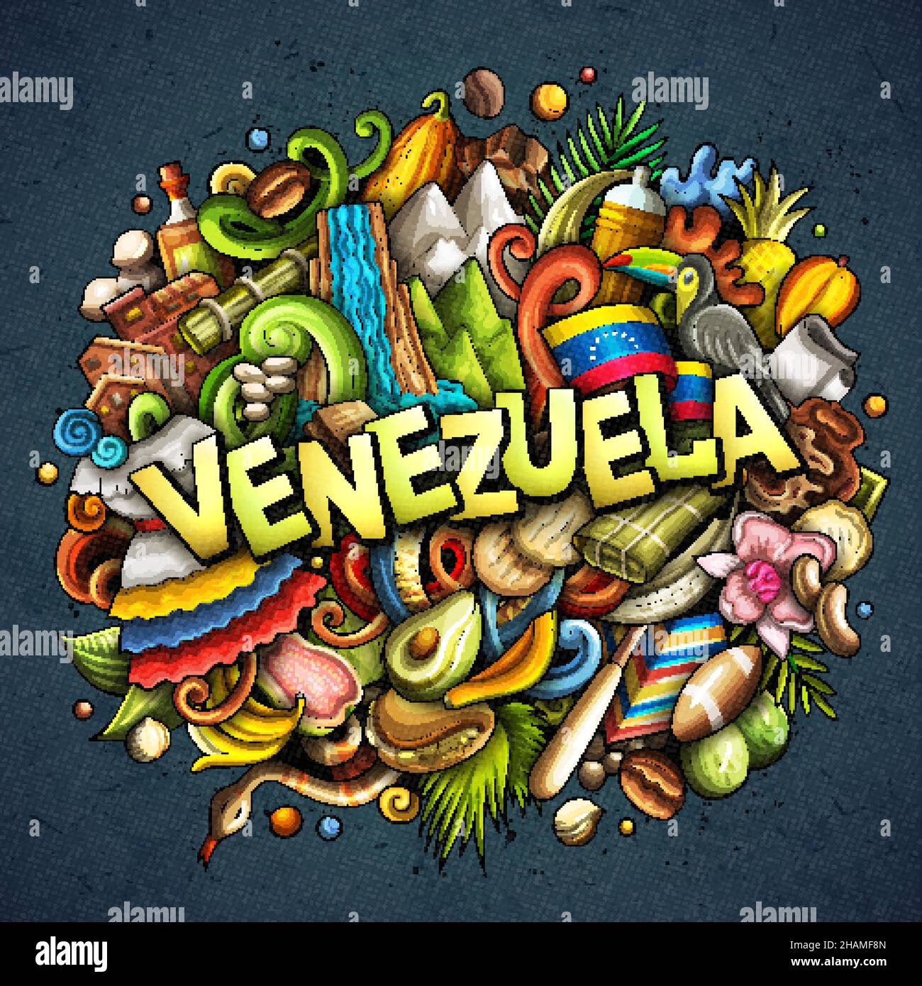 Venezuela hand drawn cartoon doodle illustration. Funny local design ...