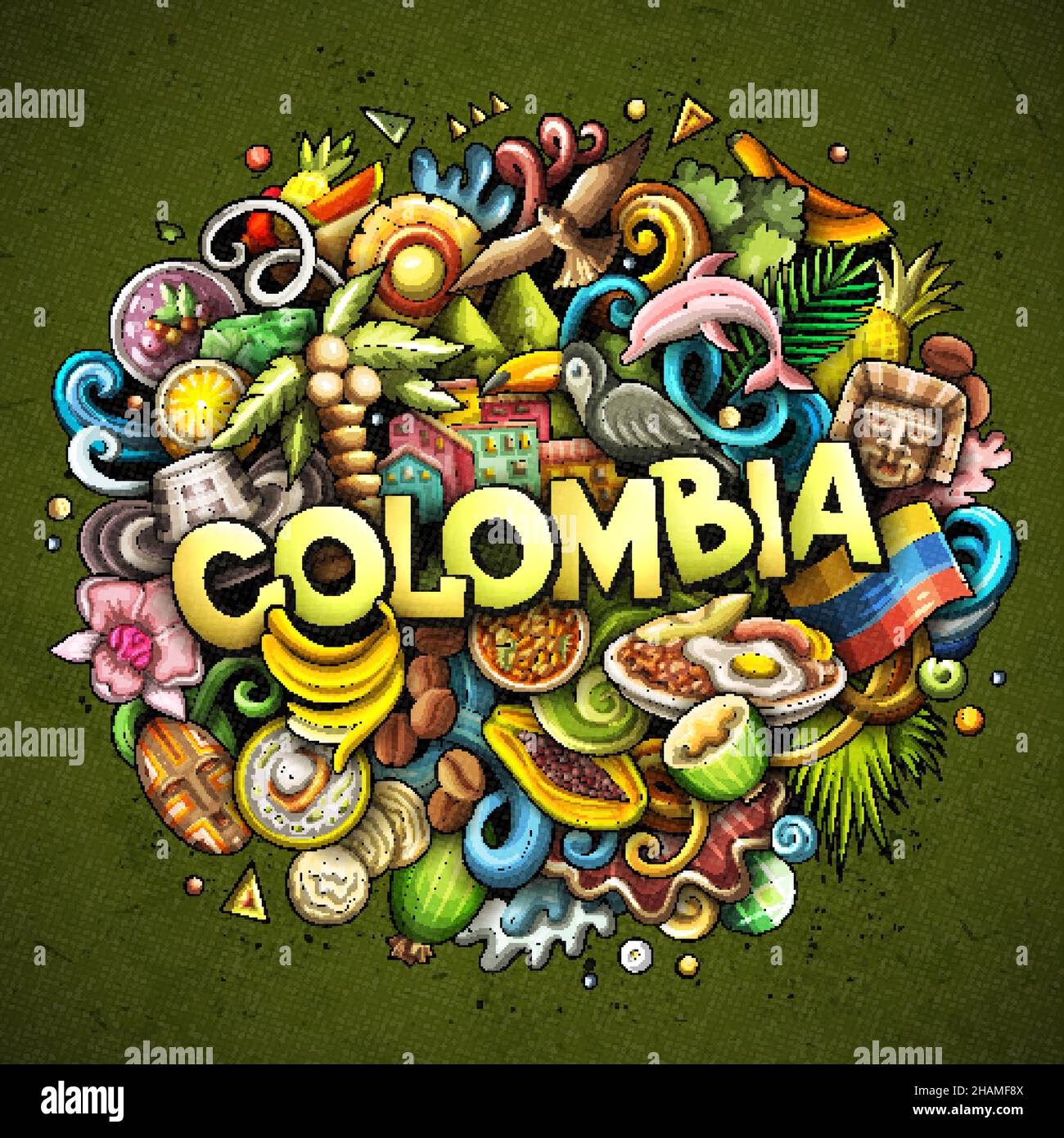 Colombia hand drawn cartoon doodle illustration. Funny Colombian design ...