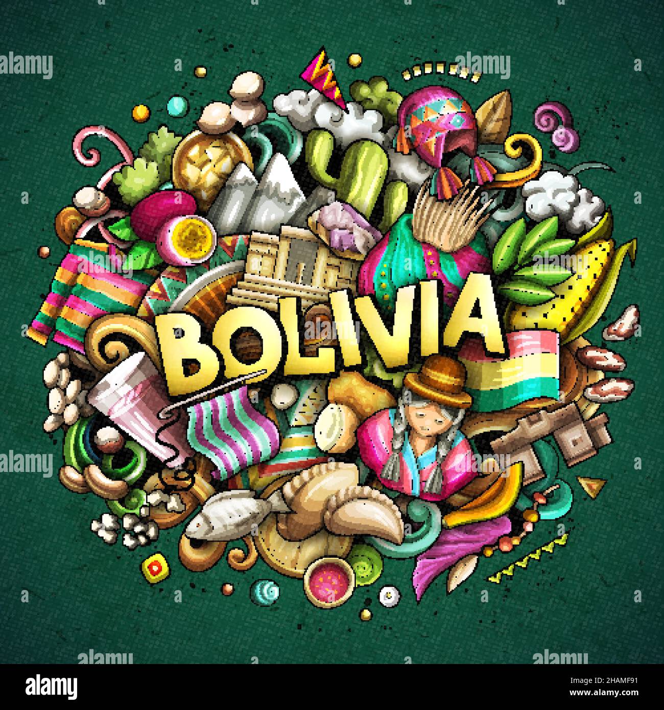 Bolivia hand drawn cartoon doodle illustration. Funny Bolivian design. Creative vector ...