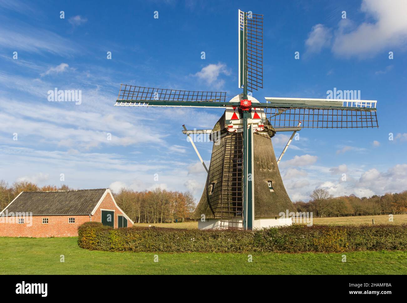 Historic windmill in the nature reserve of Oudemolen, Netherlands Stock ...