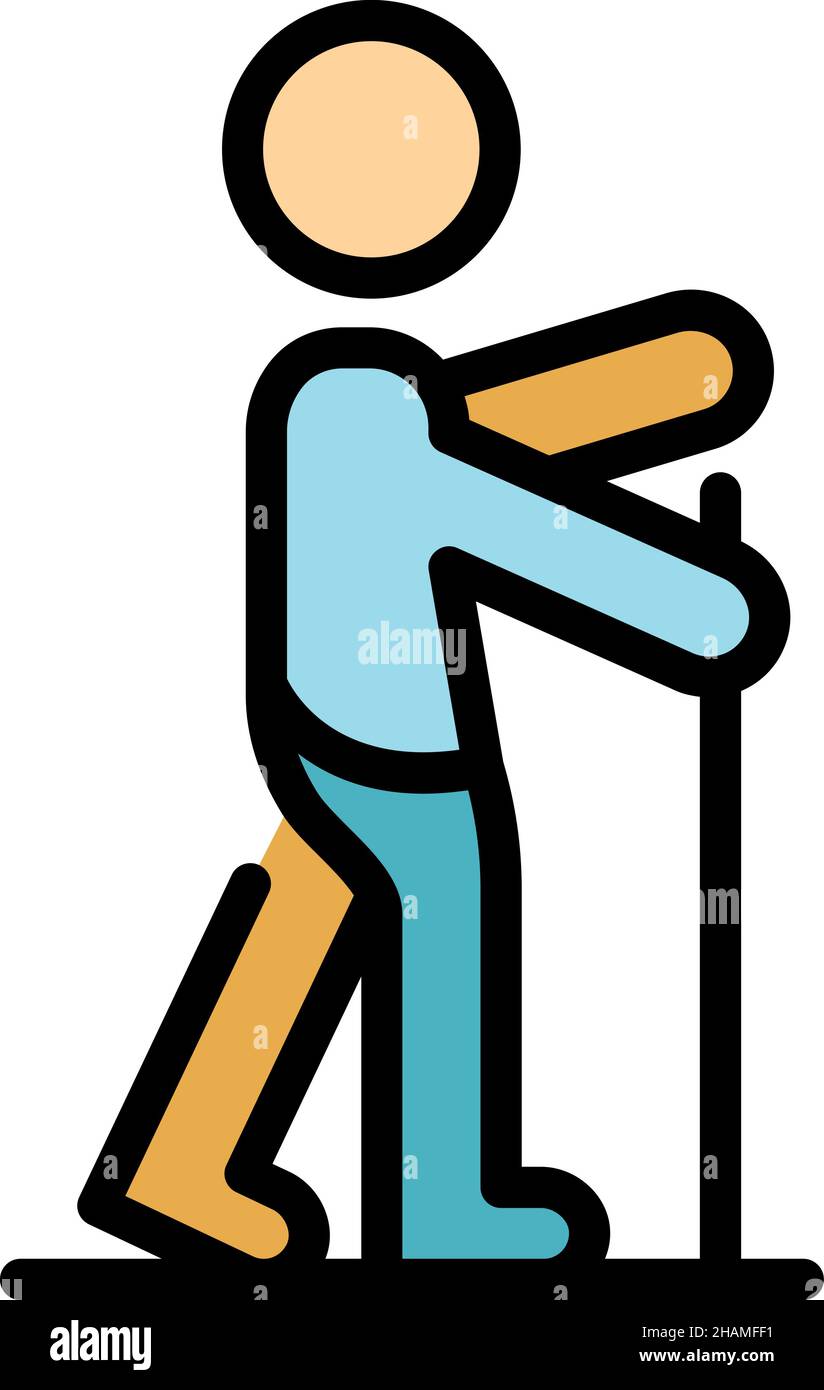 Kid nordic walking icon. Outline kid nordic walking vector icon color ...