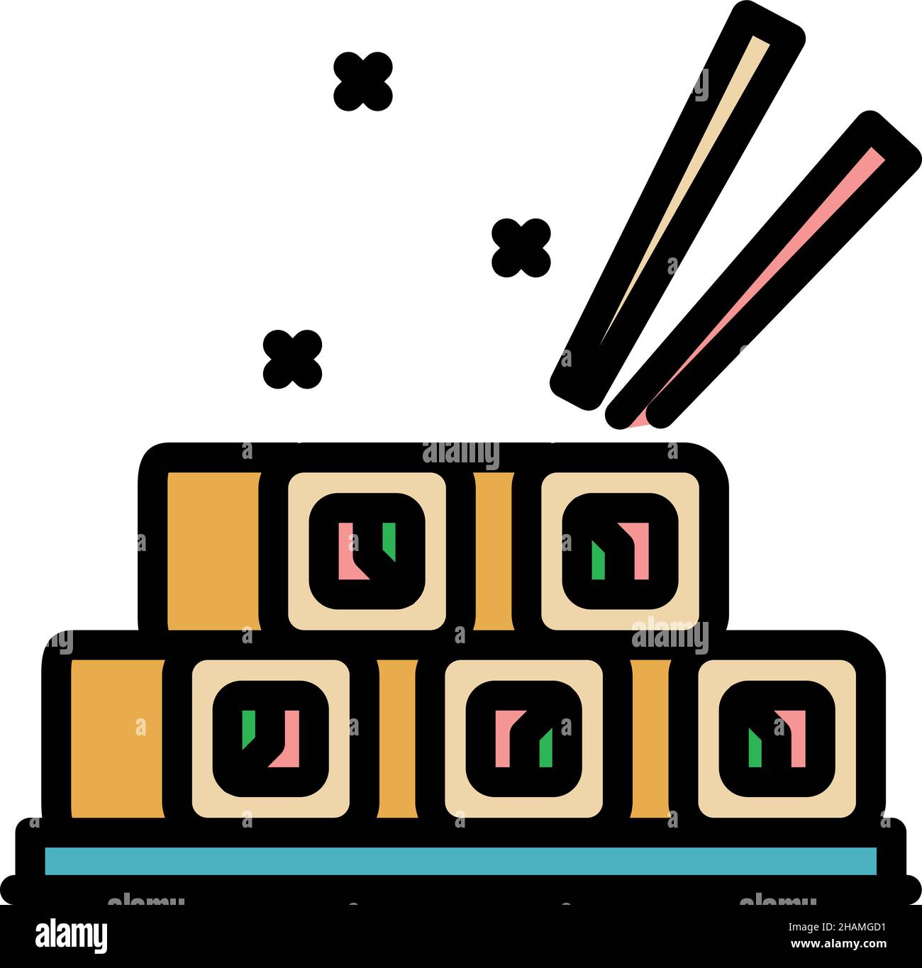 Restaurant sushi icon. Outline restaurant sushi vector icon color flat ...