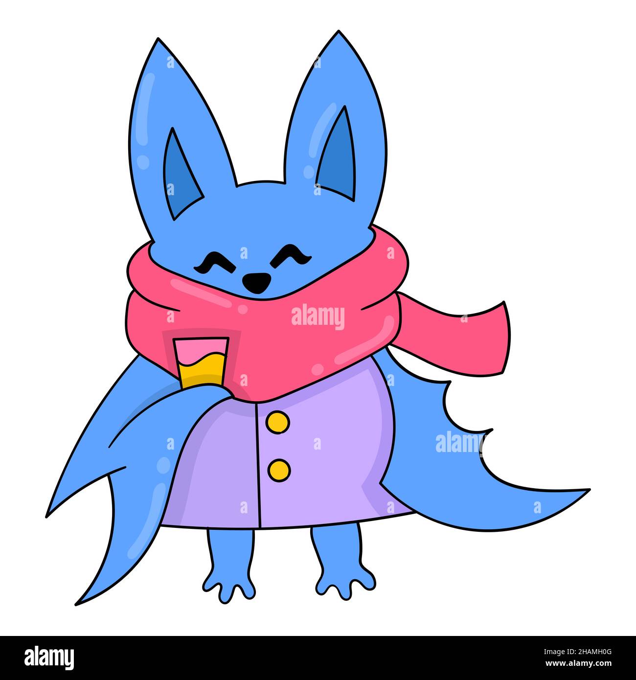 blue bat holding orange syrup, vector illustration art. doodle icon ...