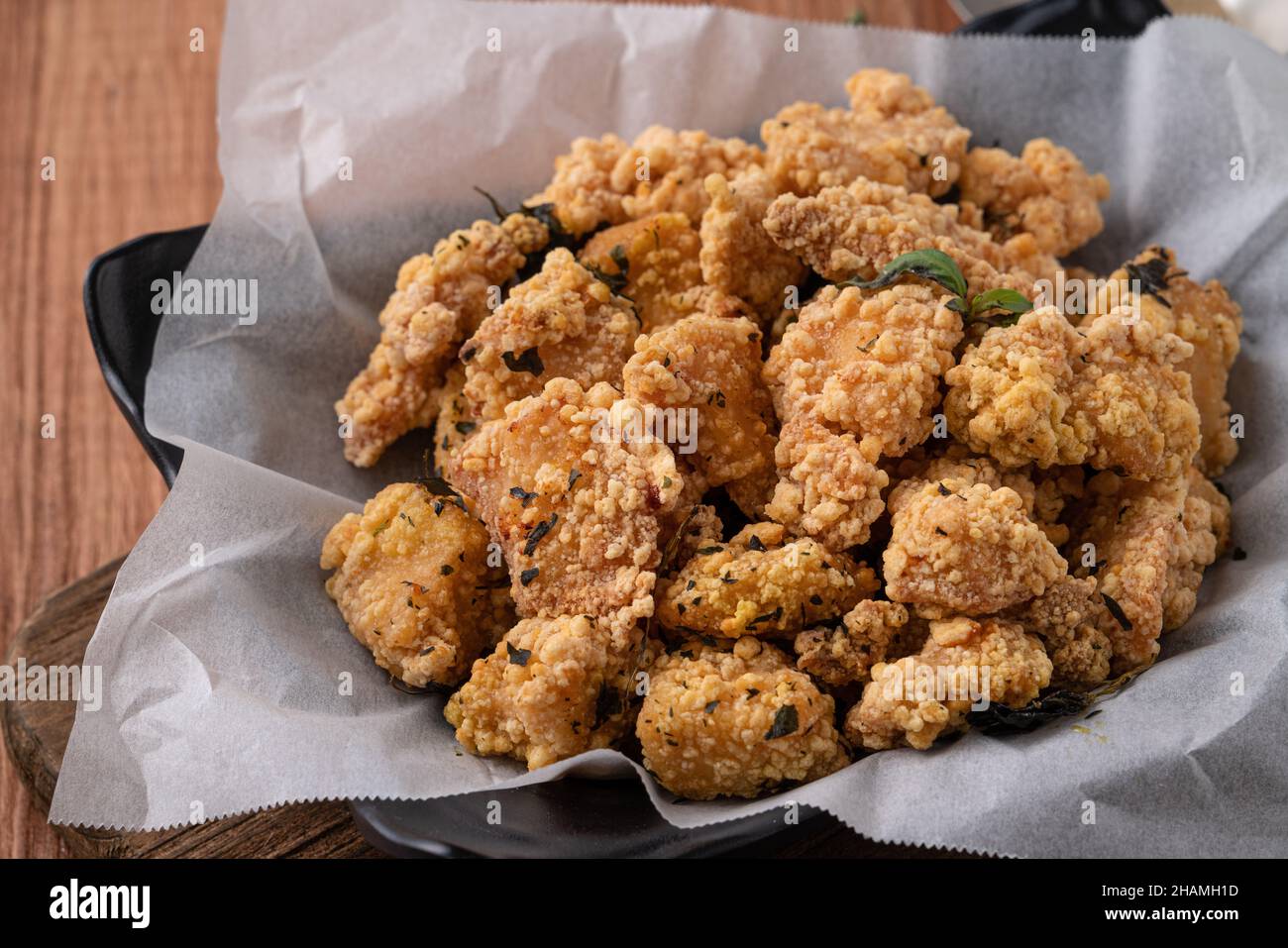 Close up of delicious fried popcorn chicken food in Taiwan for famous ...