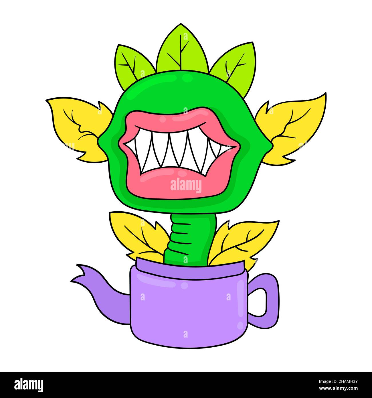 sharp-toothed monster flower growing in a pot, vector illustration art ...