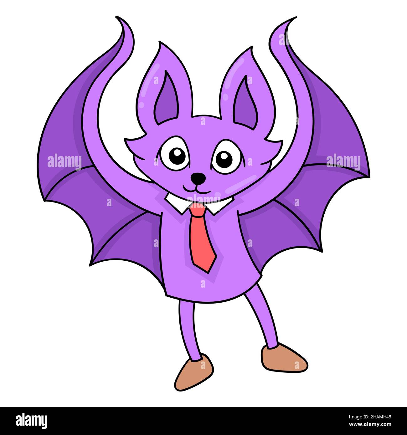 purple bat wearing a tie, vector illustration art. doodle icon image ...