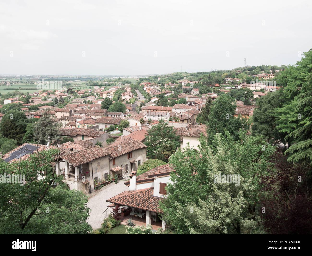 View of the rooftops of a beautiful Italian city with narrow streets ...