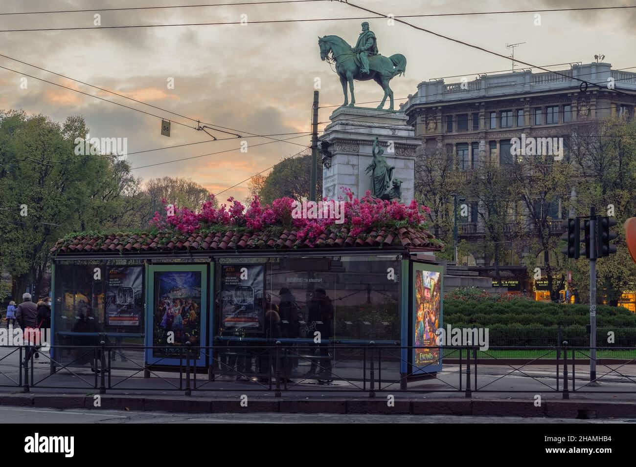 Milan, Italy Bus stop decorated to resemble Encanto movie scenery. Day ...
