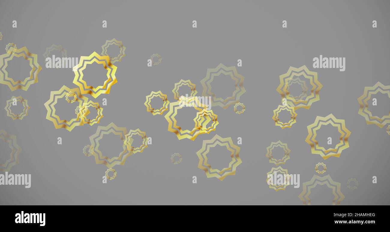 Digital composite of golden star shapes with copy space on purple ...