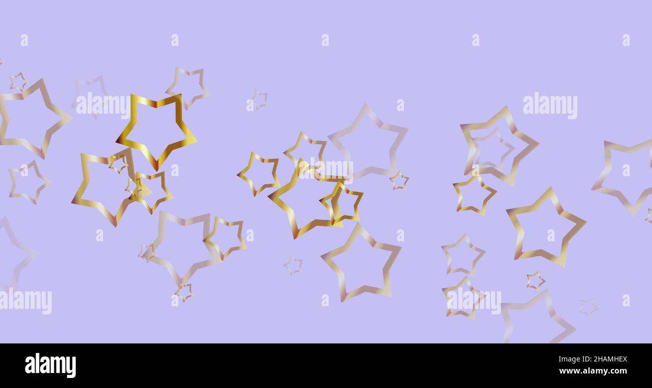 Digital composite of star shapes with copy space on purple background ...