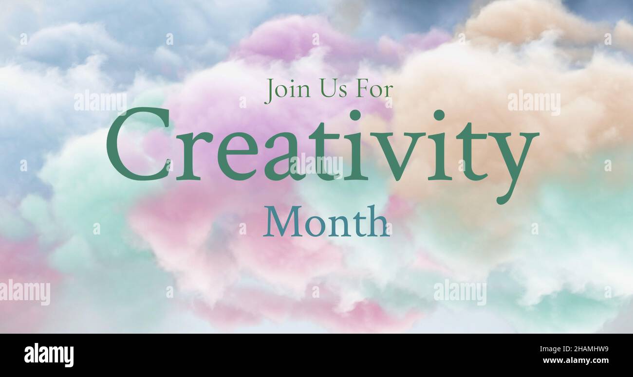 Digital composite image of creativity month text on pastel colored ...
