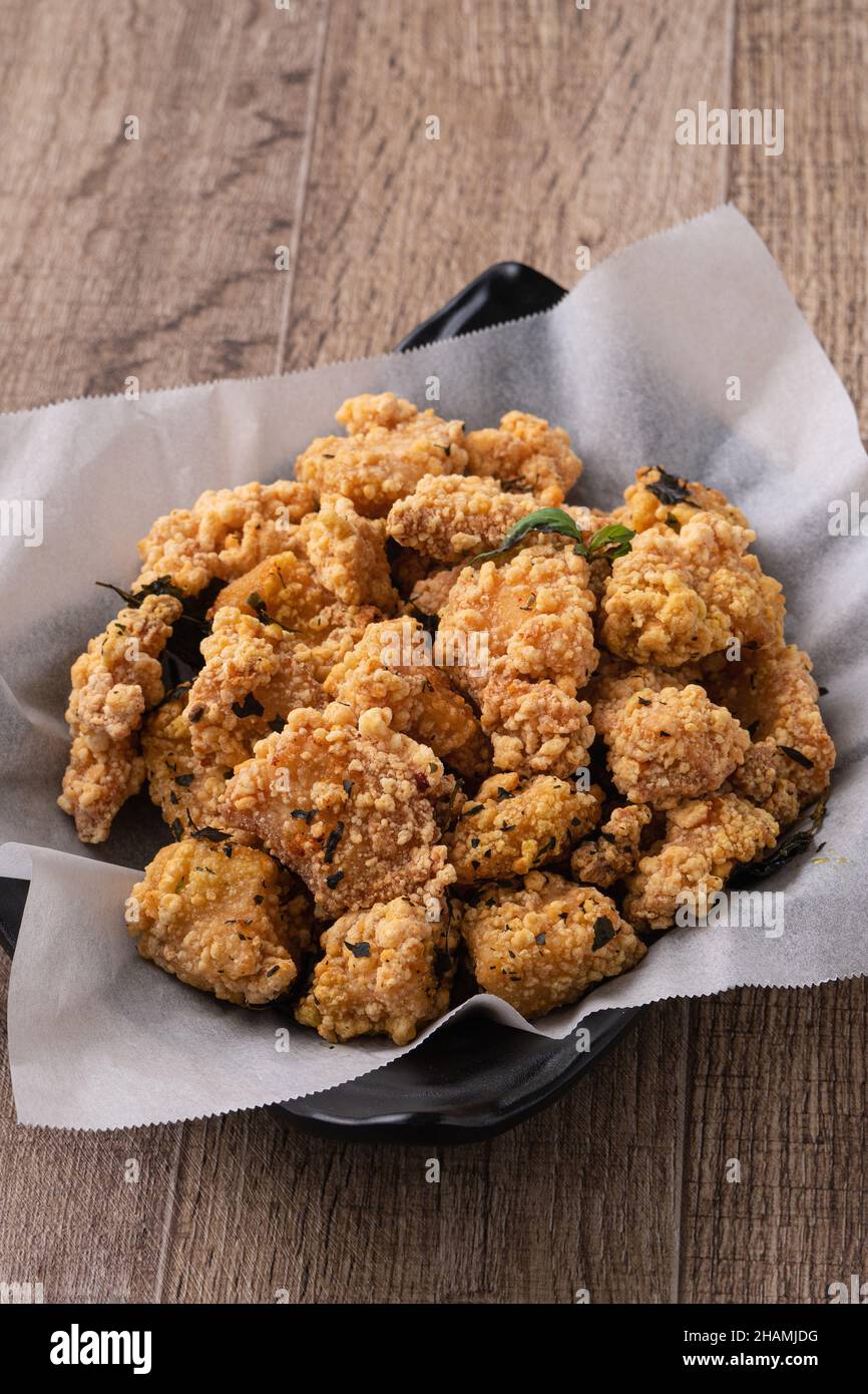 Close up of delicious fried popcorn chicken food in Taiwan for famous ...