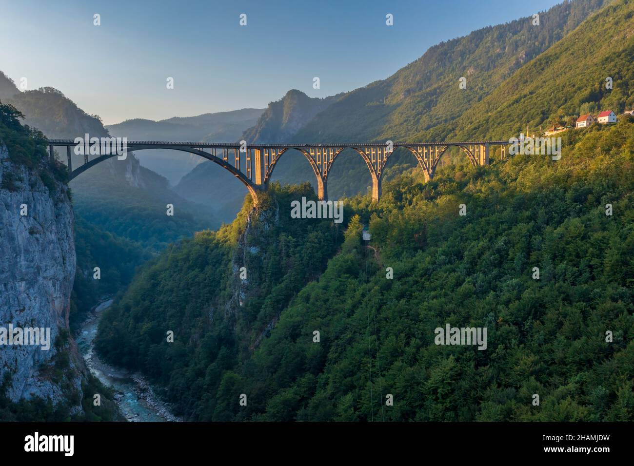 Djurdjevic Bridge, Tara River Canyon, Montenegro. Aerial view Stock ...