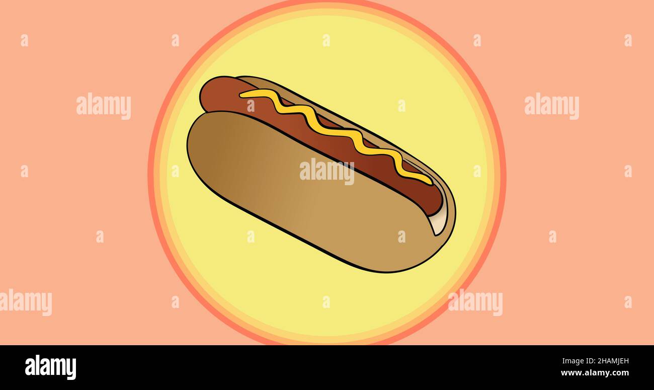 Vector image of hot dog against orange background with copy space Stock ...