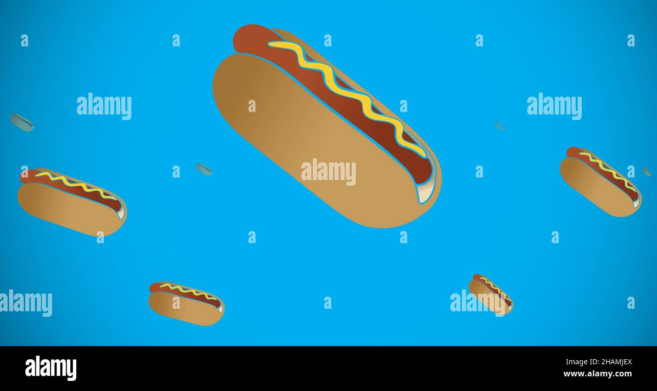Vector image of hot dogs against blue background with copy space Stock ...