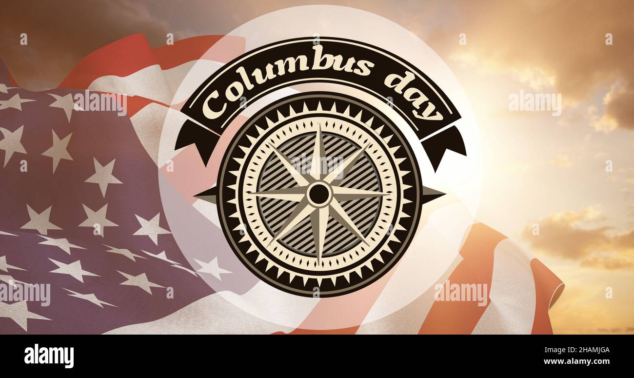 Digital composite image of columbus day with compass symbol over ...