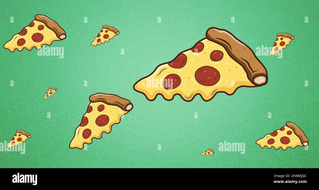 Vector image of pizza slices against green background Stock Photo - Alamy