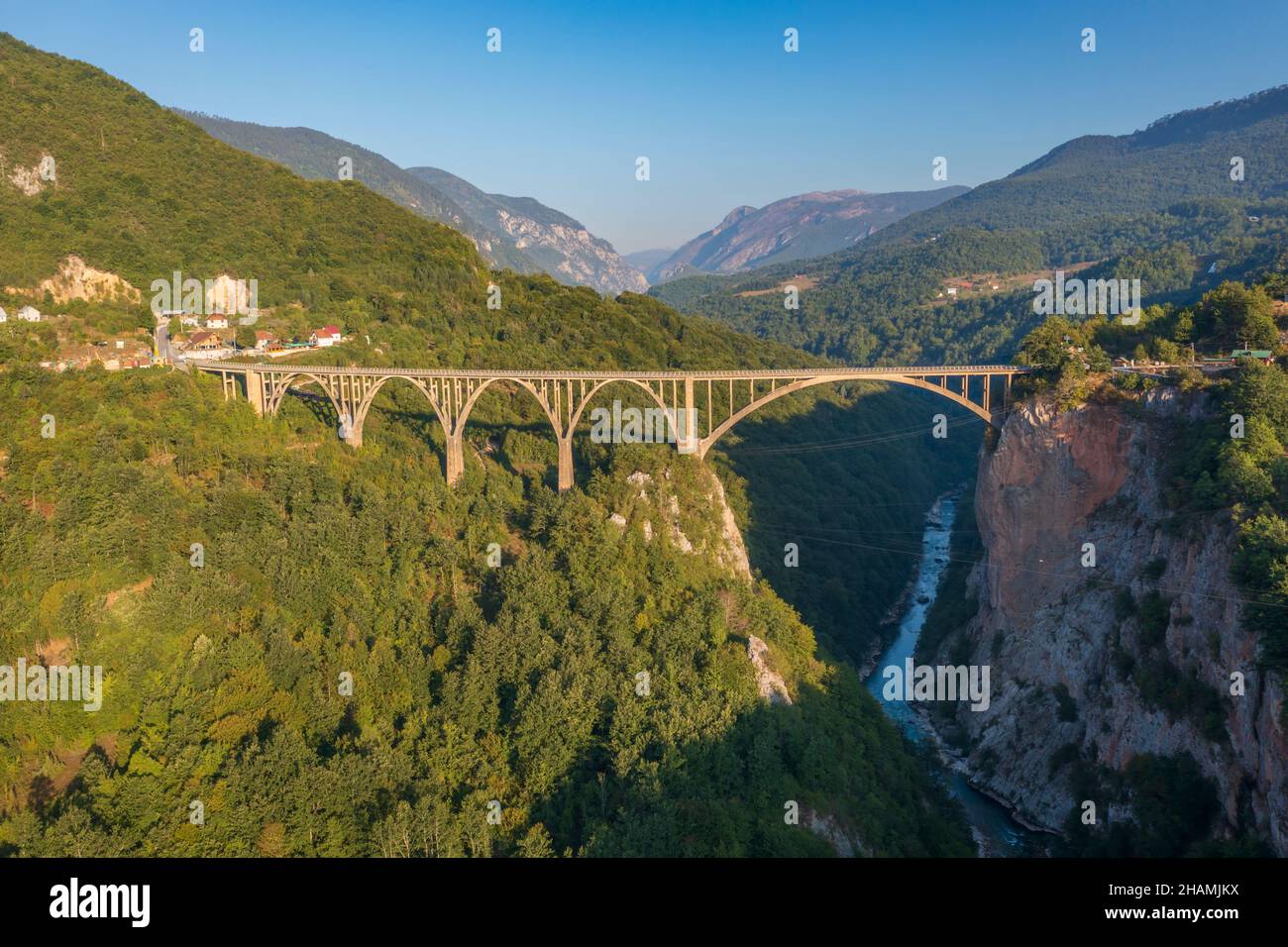 Djurdjevic Bridge, Tara River Canyon, Montenegro. Aerial view Stock ...