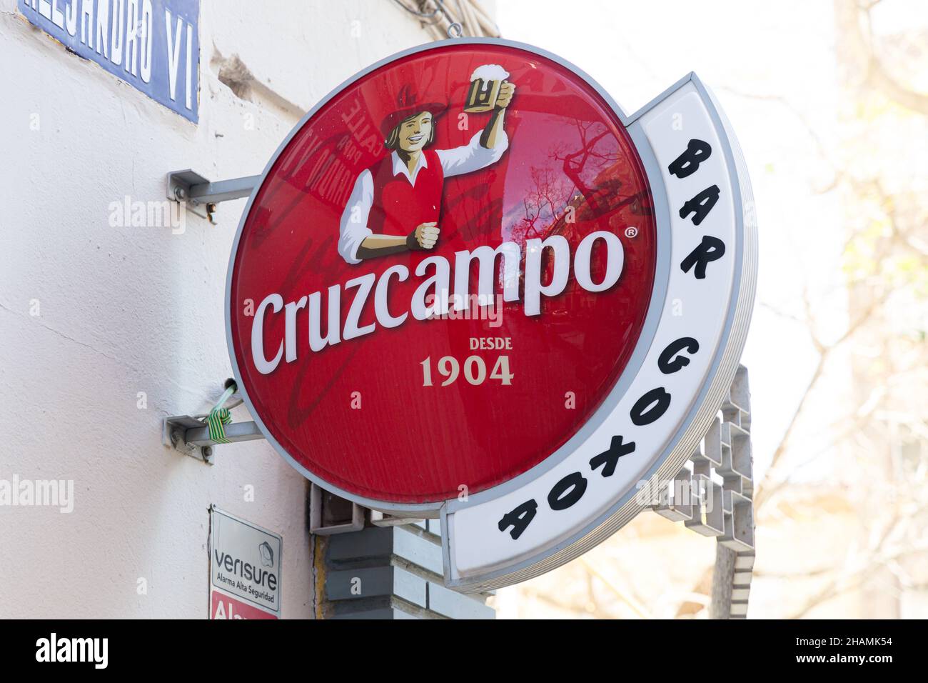 VALENCIA, SPAIN - DECEMBER 09, 2021: Cruzcampo is a Spanish brewery. It ...