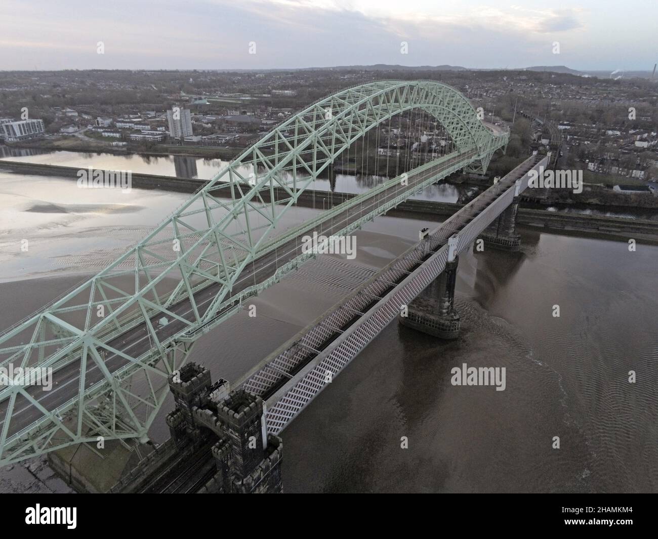 Aerial view of a bridge over the river. Runcorn Stock Photo - Alamy