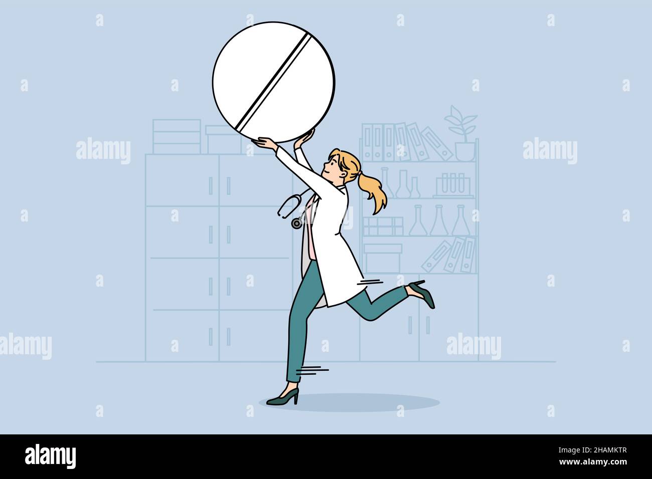 Healthcare and medical drugs concept. Young smiling woman doctor ... Healthcare and medical drugs concept. Young smiling woman doctor ...