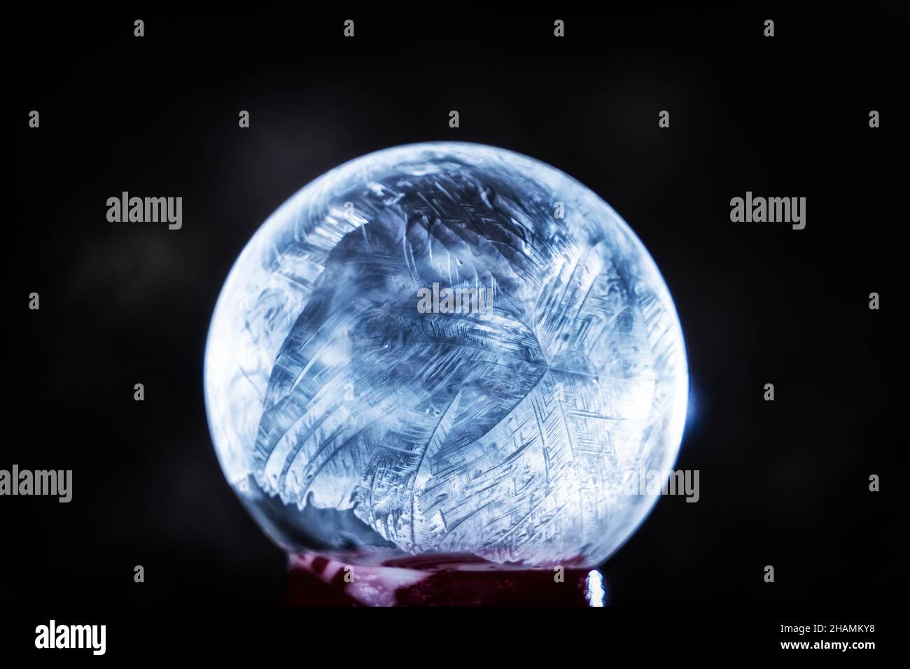 Beautiful soap bubble frozen with a black darl background Stock Photo ...