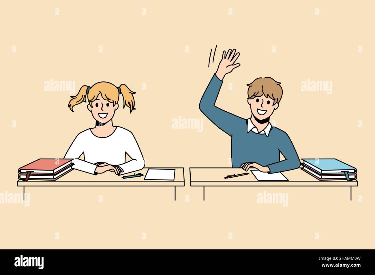 Cartoon school boy raising hand hi-res stock photography and images - Alamy