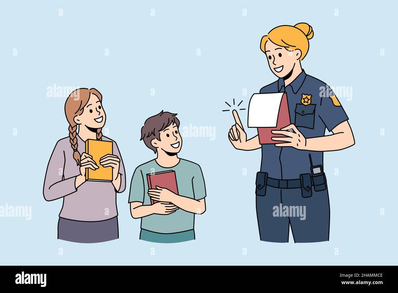 Education and learning police concept. Smiling children standing with ...