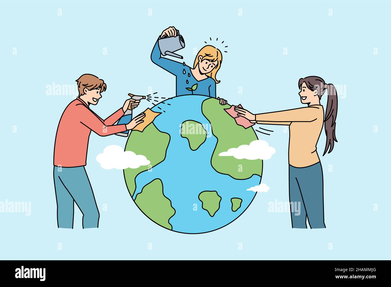 Ecological conversation and environment concept. Group of young people ...