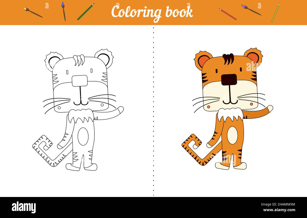 The tiger cub waves its paw. Coloring book for children with color ...