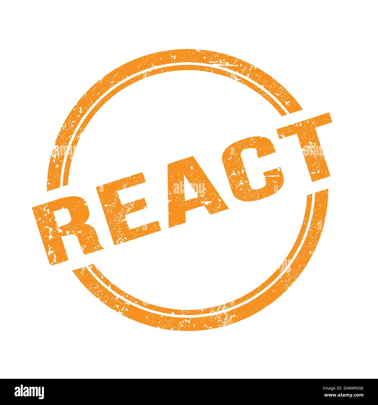 REACT text written on orange grungy vintage round stamp Stock Photo - Alamy