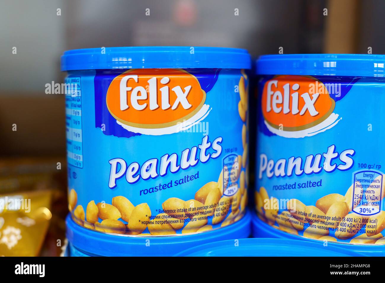 Tyumen, Russia-December 02, 2021: Can of Felix Salted Peanuts. Buying ...