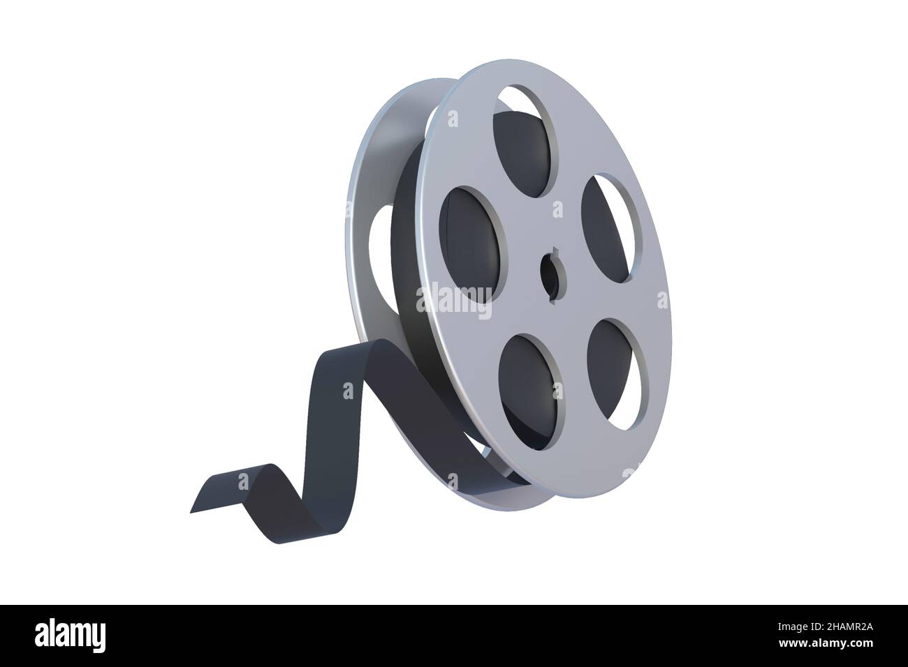 Film reel in metal frame isolated on white background. Cinematography ...