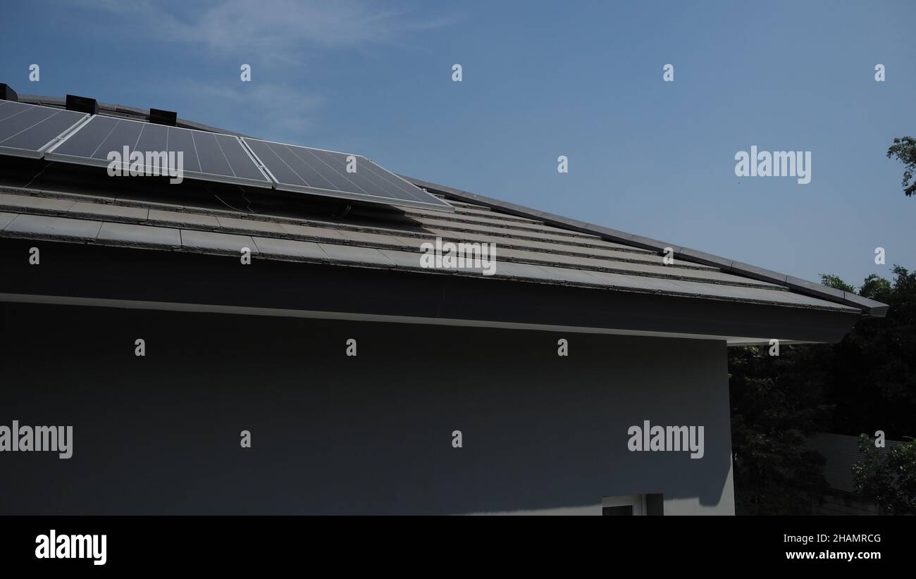 Photovoltaic. Solarcell panel. Solar roof power plant on the roof of a ...
