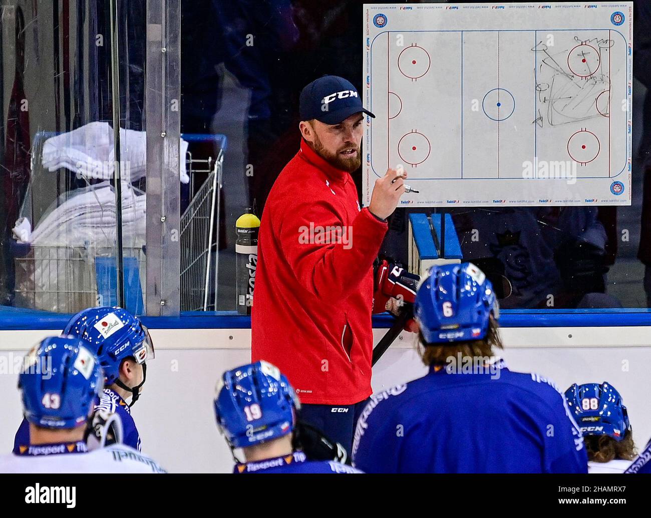Czech coach Filip Pesan speaks during the training session prior to ...