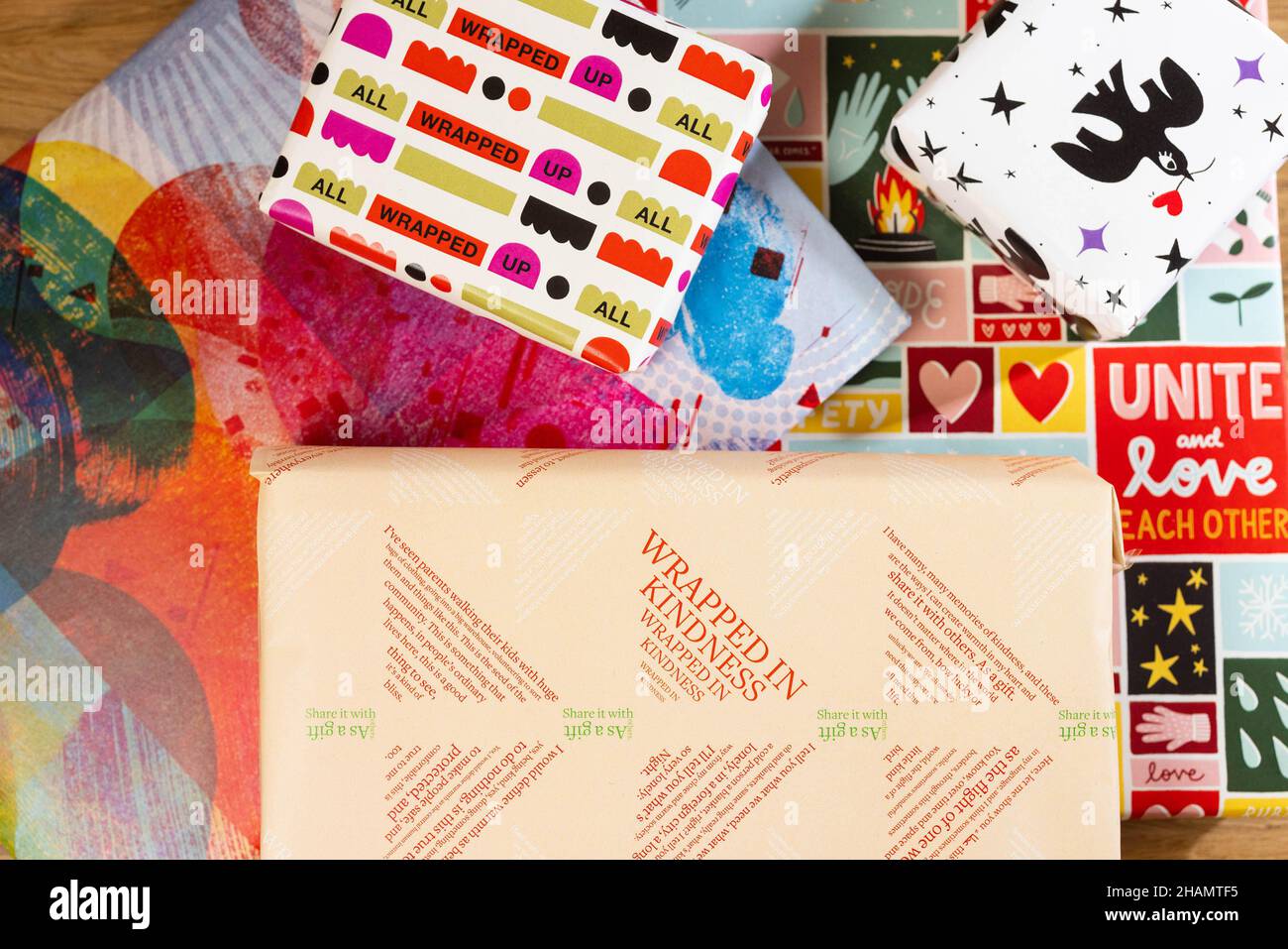 EDITORIAL USE ONLY Presents wrapped in UK for UNHCR limited-edition ...