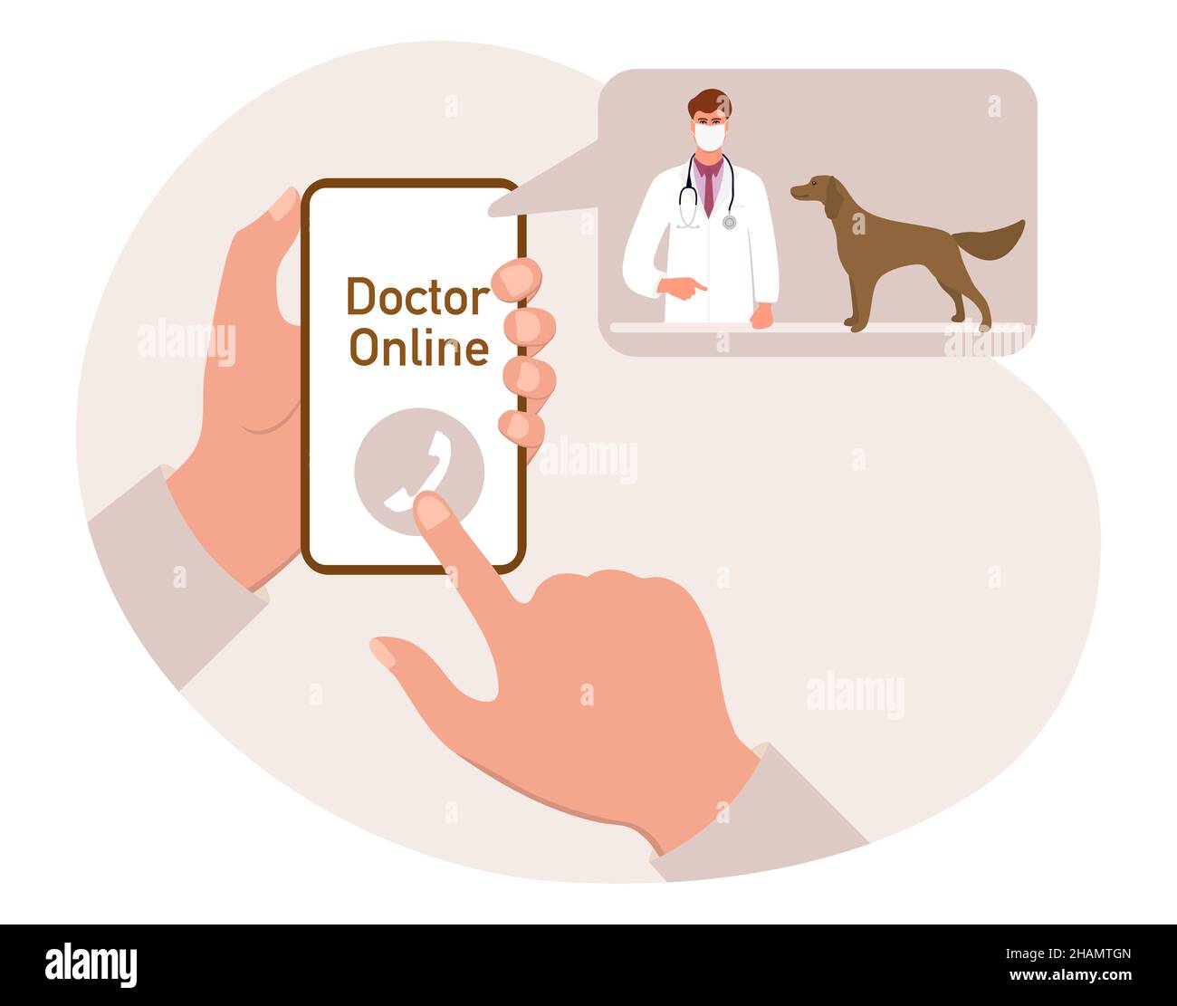 Vector illustration Consultation Vet Doctor online Hands hold cell ...