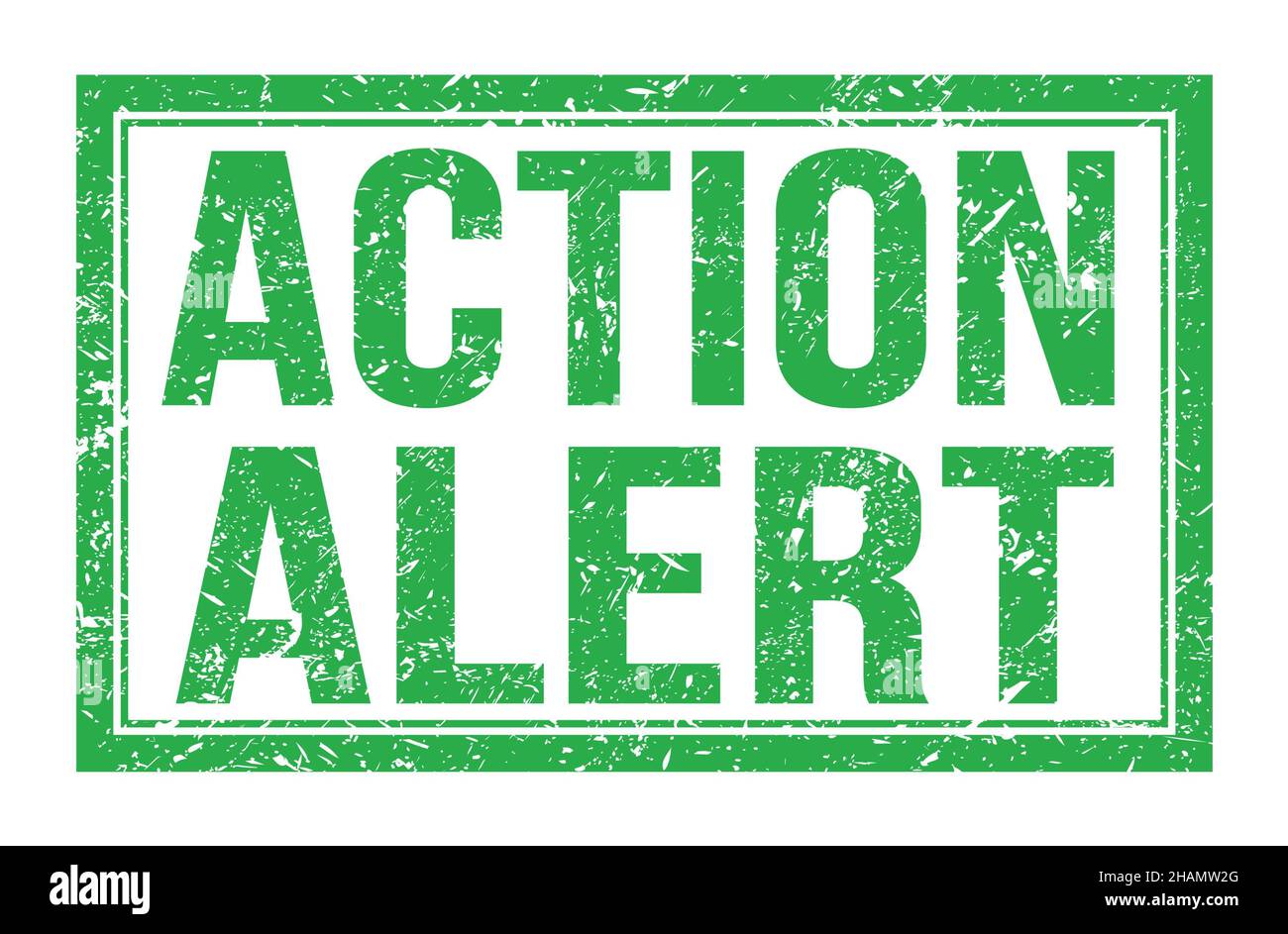 ACTION ALERT, words written on green rectangle stamp sign Stock Photo ...