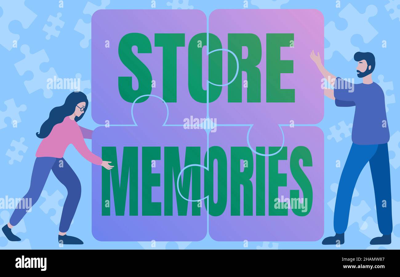 Hand writing sign Store Memories. Business concept a process of ...