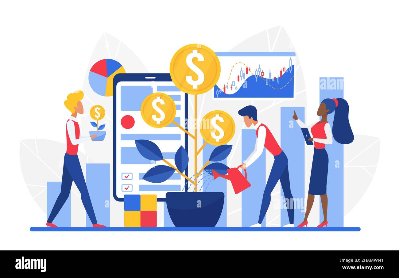 Growing investment profit and team working help. Financial grow up ...